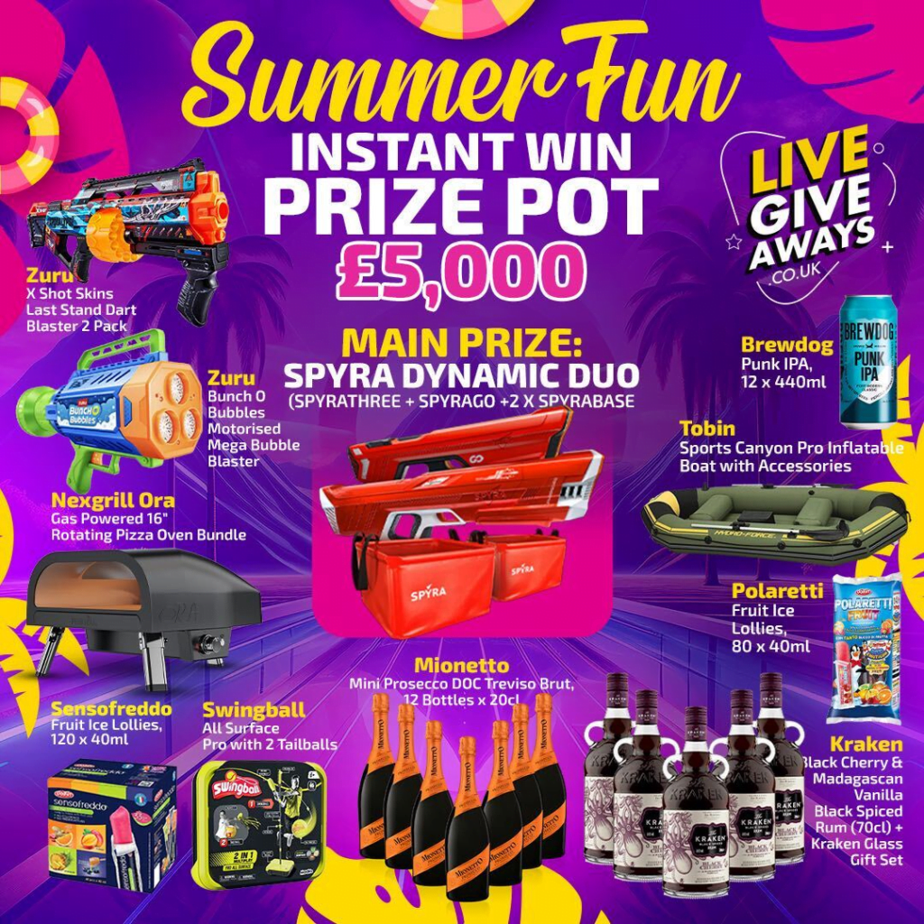 Summer Fun Instant Win! Prize Pot – £5,000! Prizes ONLY! No Site Credit ...