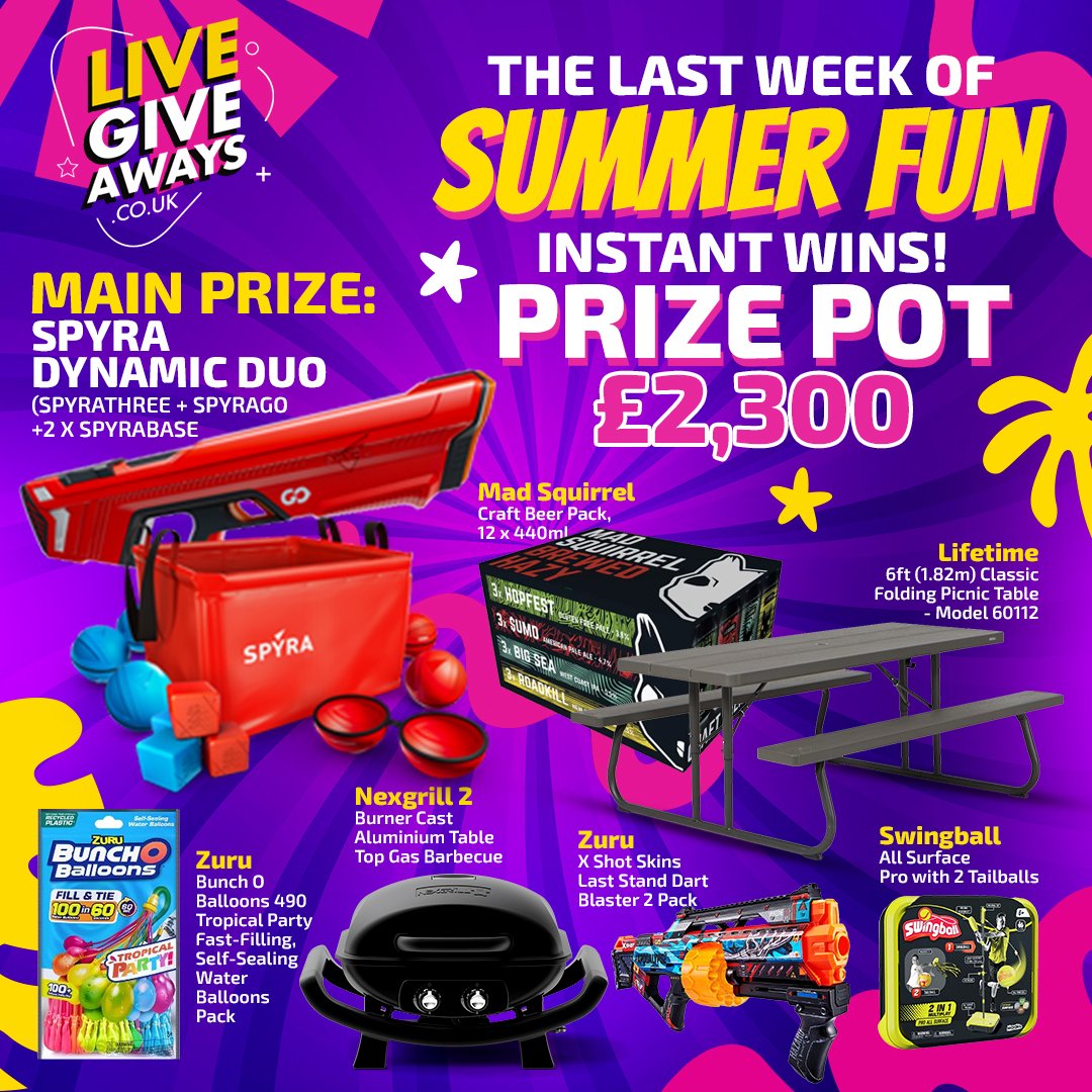 The Last Week of Summer Fun Instant Wins! Prize Pot – £2,300! Prizes ...