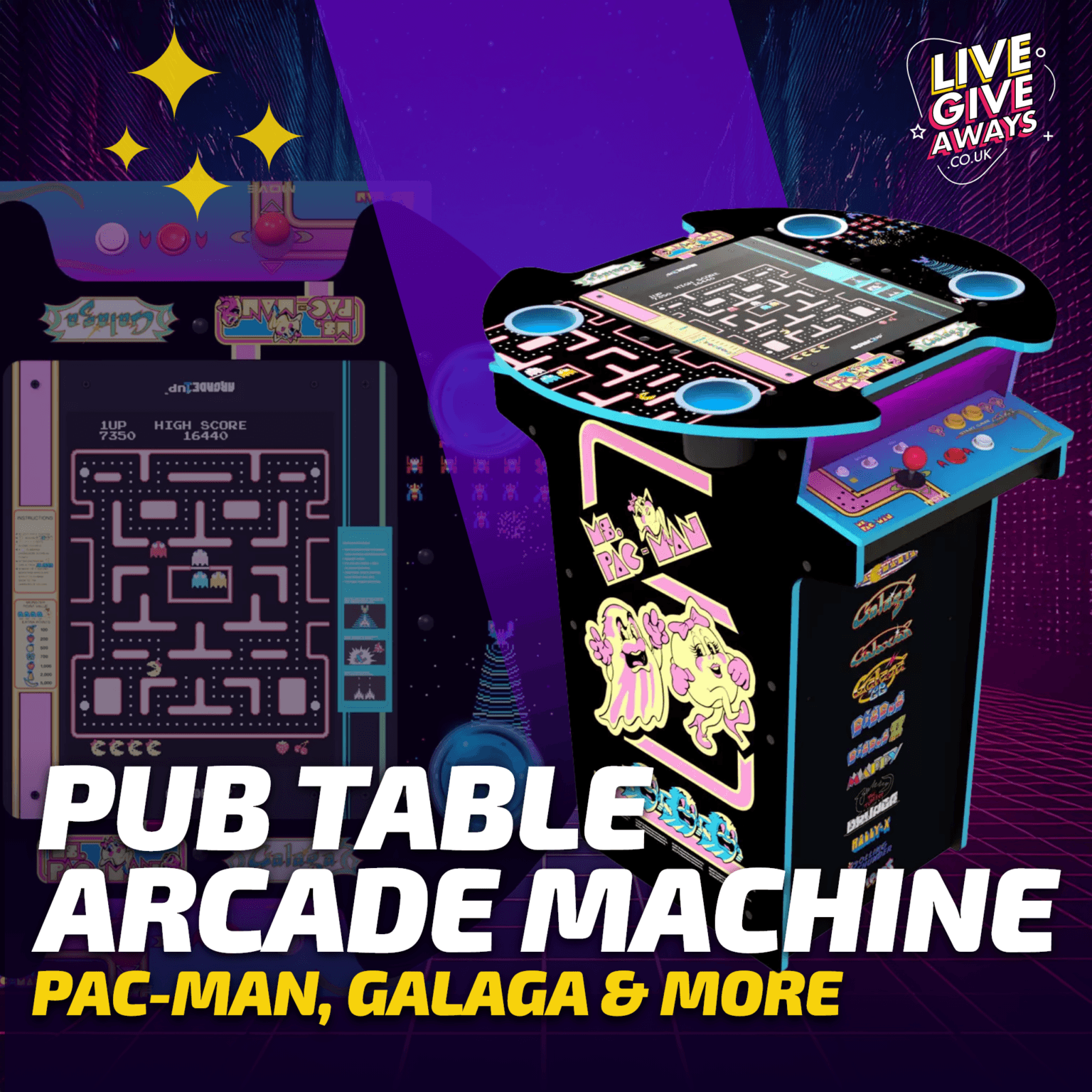 Arcade1Up Ms. Pac-Man / Galaga Pub Table Arcade Machine – Live Giveaways