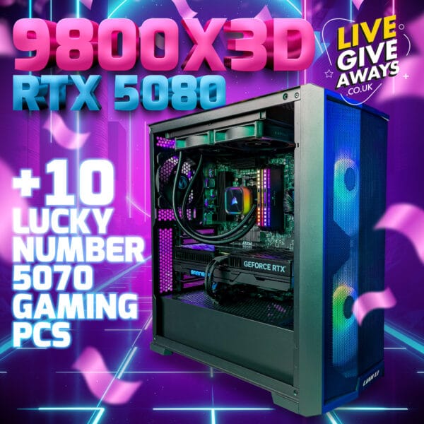 9800X3D RTX 5080 Watercooled Gaming PC + 10 PC Lucky Numbers – Live ...