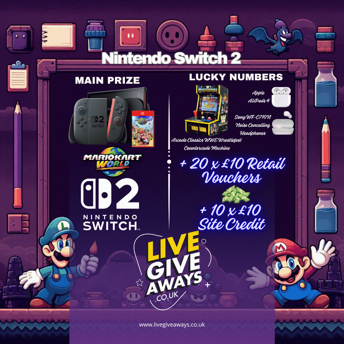 Nintendo Switch 2 Mario World Bundle + 32 Lucky Numbers! – Live Giveaways